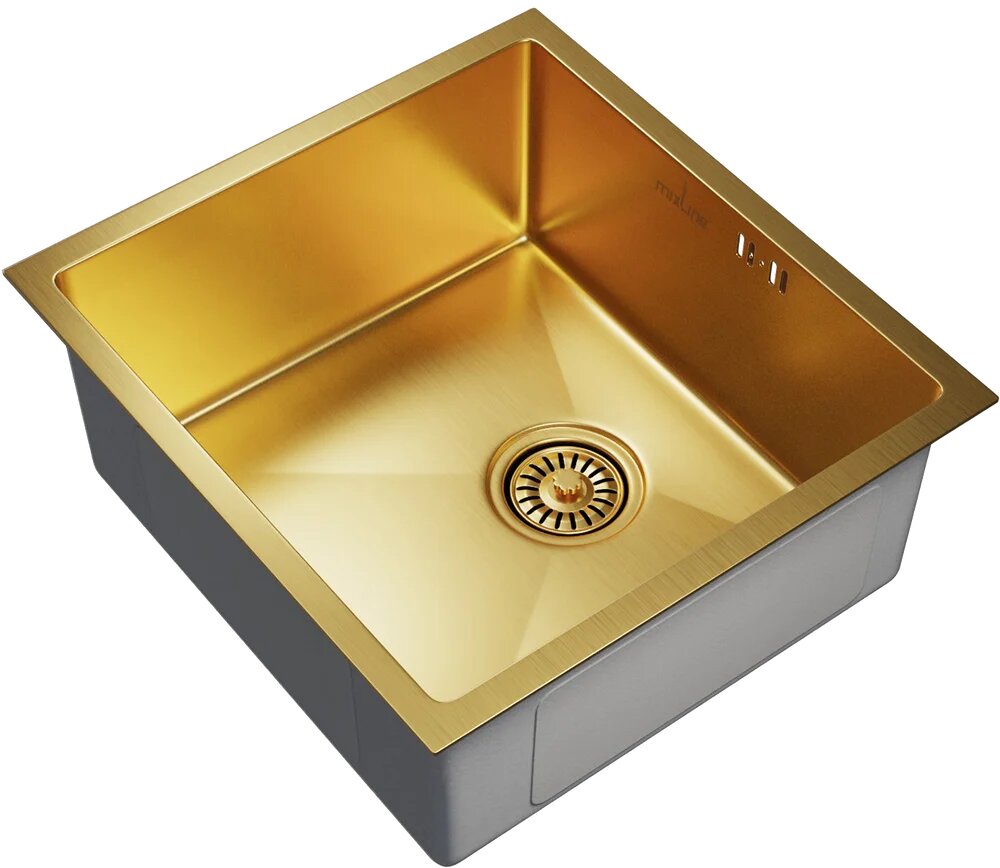 Мойка кухонная Mixline 548566 металлическая, 45x42, прямоугольная, мойка для кухни, под столешницу, золотая, матовая