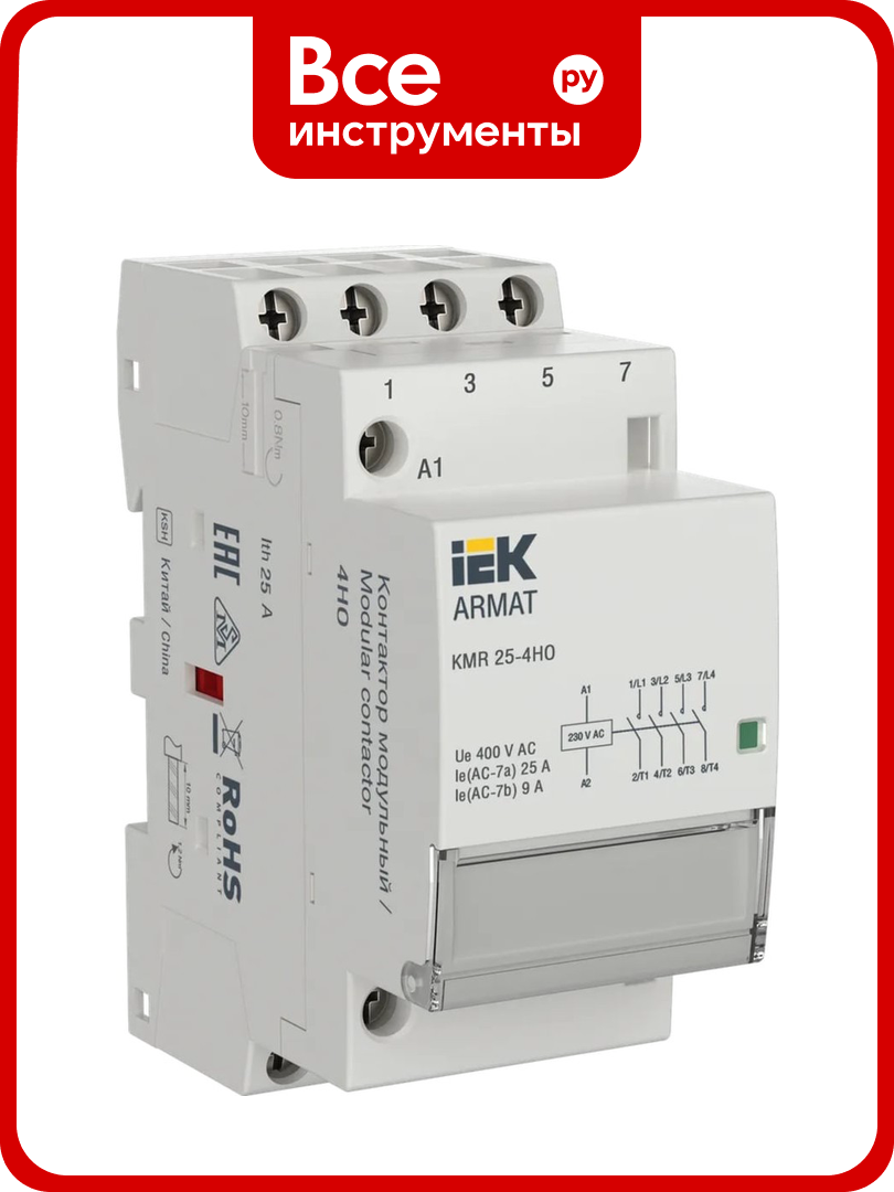 Модульный контактор IEK ARMAT KMR 25А, 230В AC, 4НО AR-KMR10-025-40-230