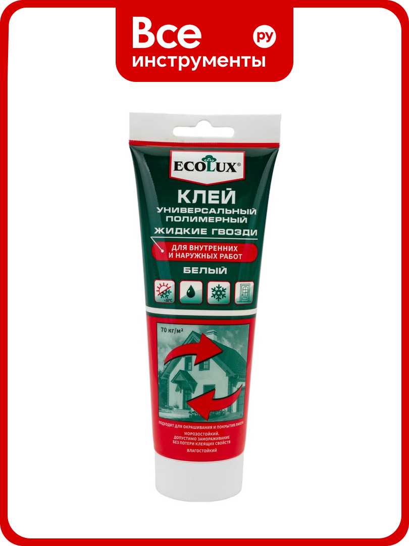 Универсальный полимерный клей Ecolux жидкие гвозди, белый, 200 мл 4607133683702, пенополистирола,