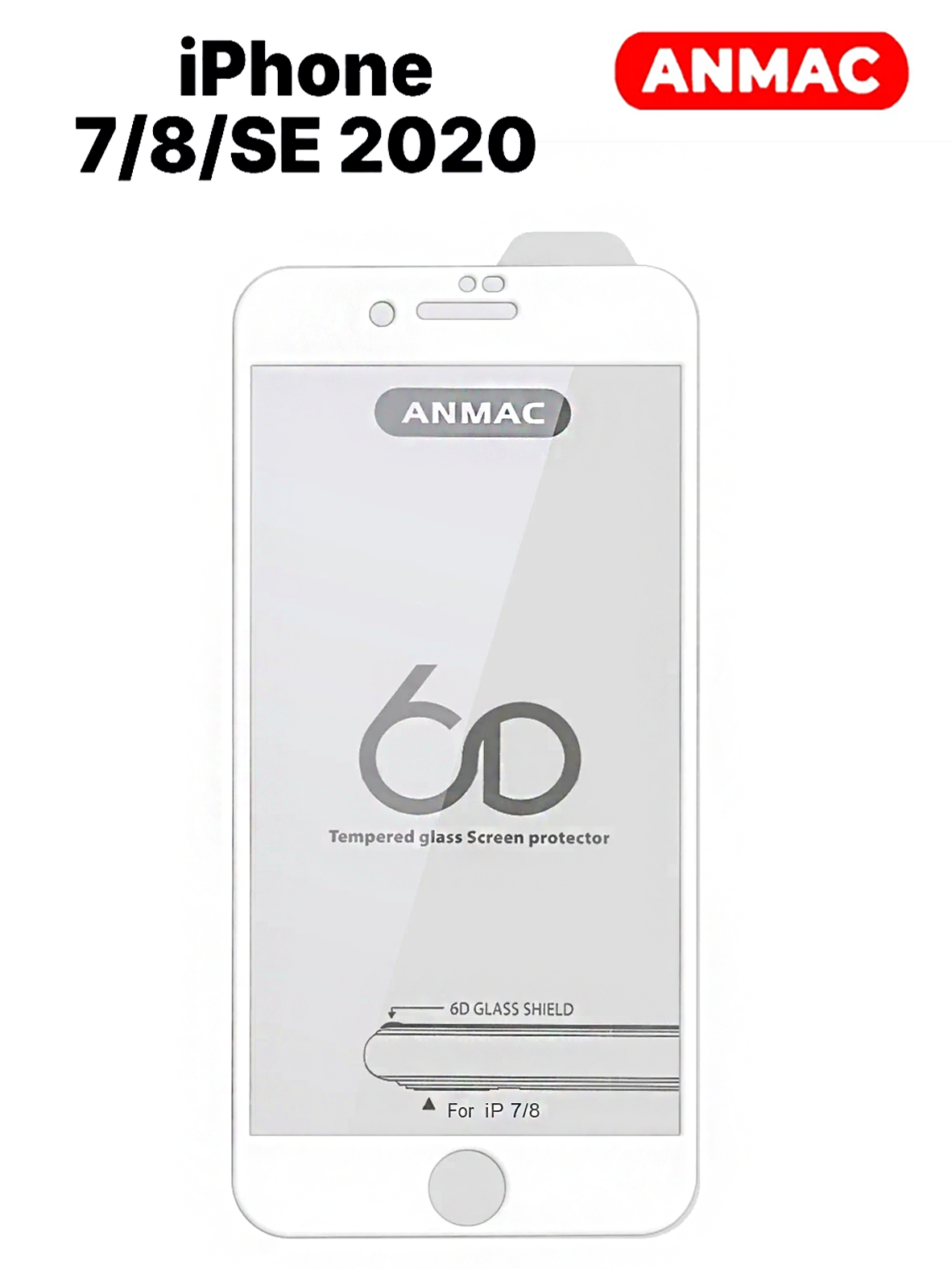 Защитное стекло Anmac для Apple iPhone 7/iPhone 8/iPhone SE (2020) с белой рамкой, 6D PREMIUM