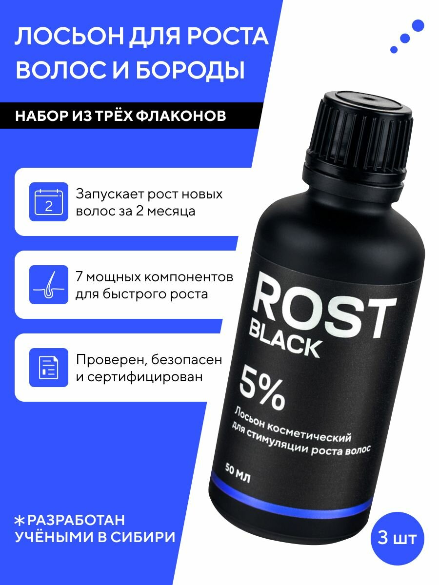 Лосьон для роста волос и бороды 5%, средство против выпадения и облысения, сыворотка-активатор, бустер роста усов для мужчин, набор из 3 флаконов