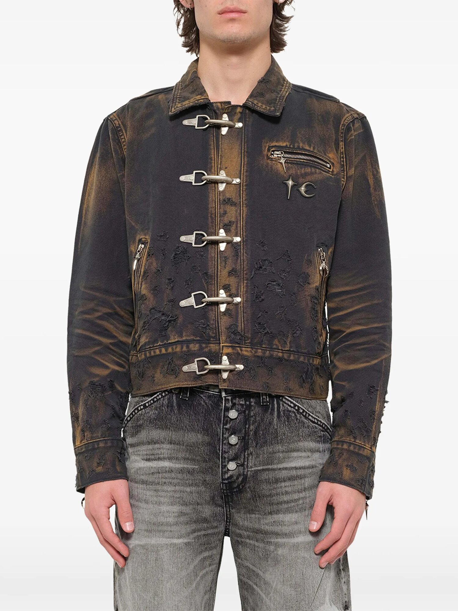 Куртка THUG CLUB Distressed washed denim jacket, размер 52, black/black — фото 1