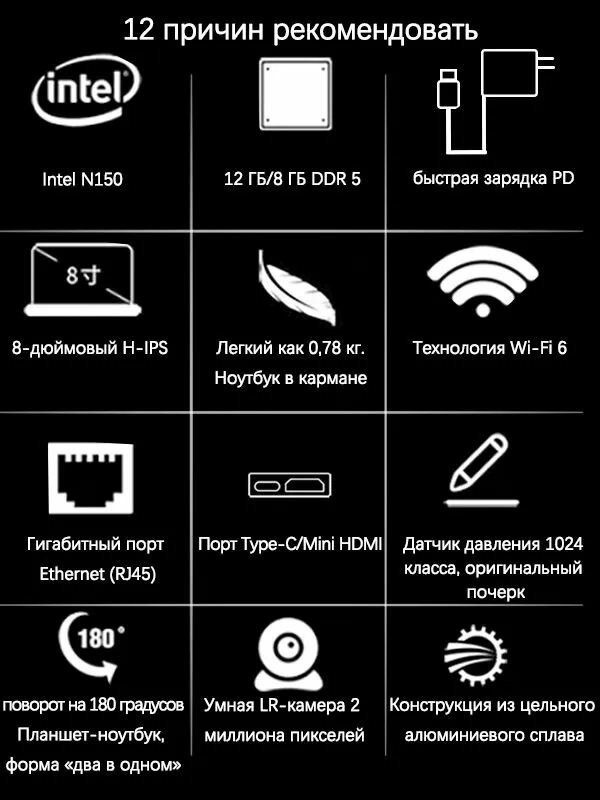 Ноутбук YSJMNPC P8, 12GB RAM, SSD 512GB, клавиатура с подсветкой, Windows 11, цвет P8+ ручка — фото 1