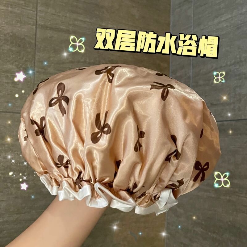 Шапочка для душа двухслойная с бантом, ПВХ, 29 см, 30 г розовый/белый/золотой