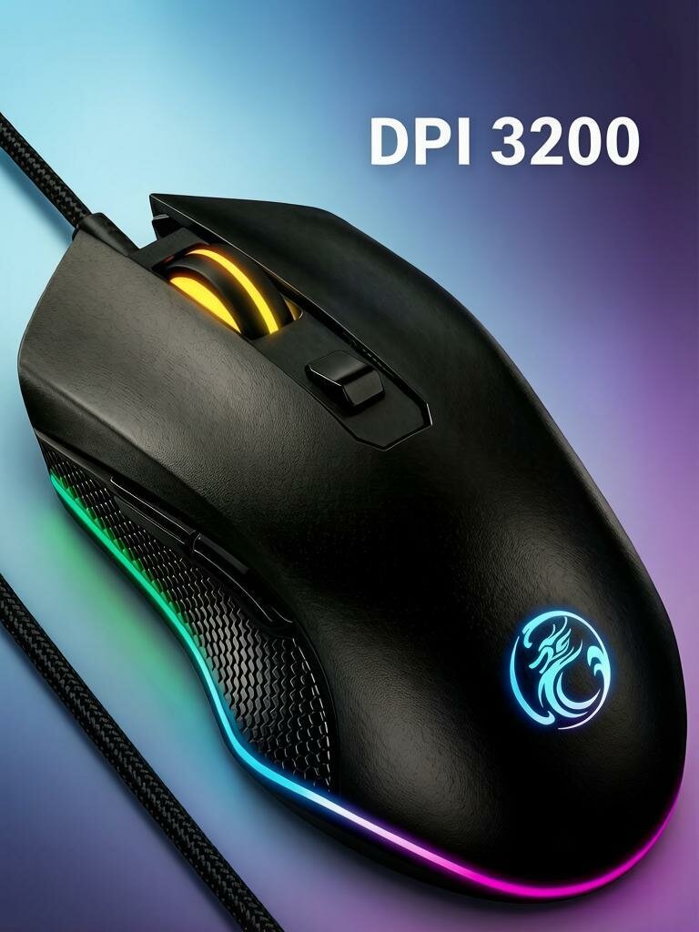 Игровая проводная мышь IMICE , 6 кнопок, 3200dpi, подсветка