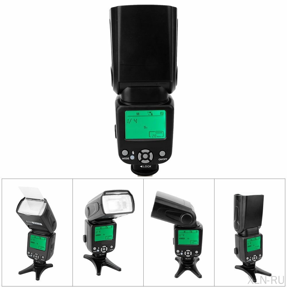 Внешняя вспышка TRIOPO TR-960II для камер Canon и Nikon: цветовая температура 5500K, мощность 54 (ISO100,180мм), зум 18-180мм, диапазон