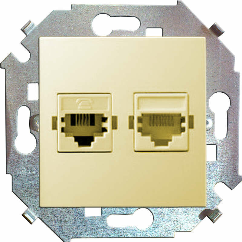 Розетка компьютерная + телефонная 2-м СП Simon 15 RJ45 + RJ11 кат.5E Systimax механизм сл. кость Simon 1591590-031