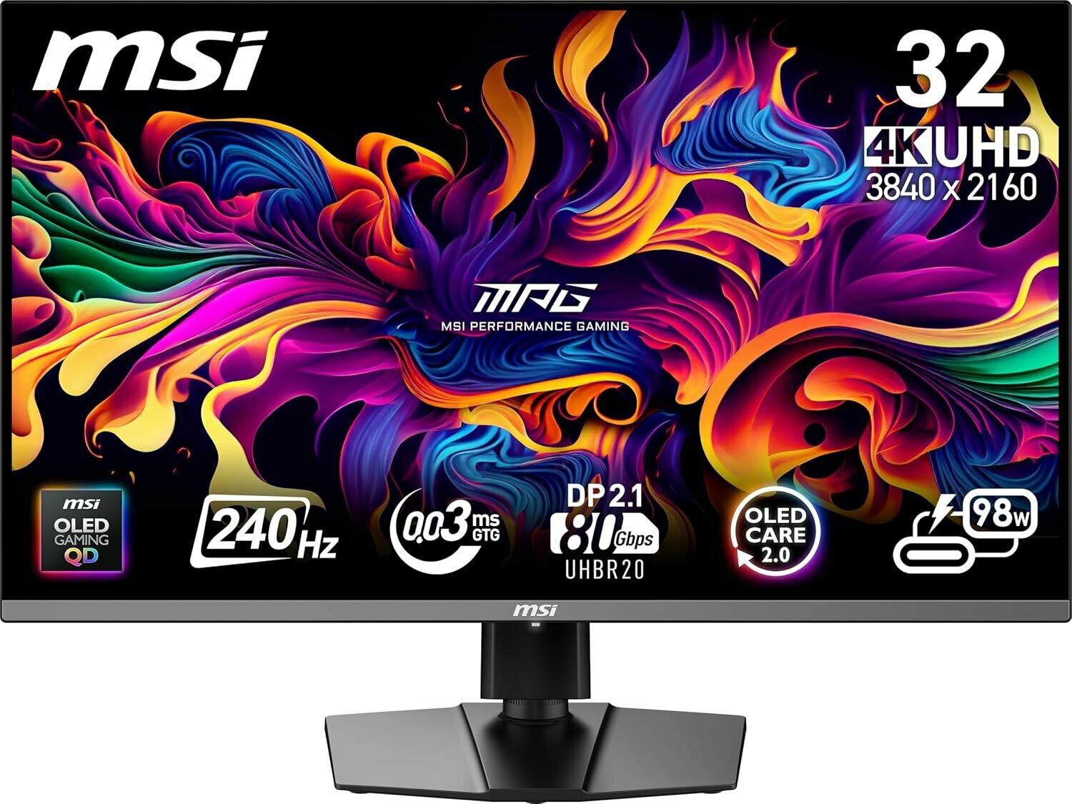 31.5" Монитор игровой MSI MPG 322URX QD-OLED 4K 3840x2160, 0.03 мс, 240 Гц, 10 Bit, Adaptive-Synch, черный