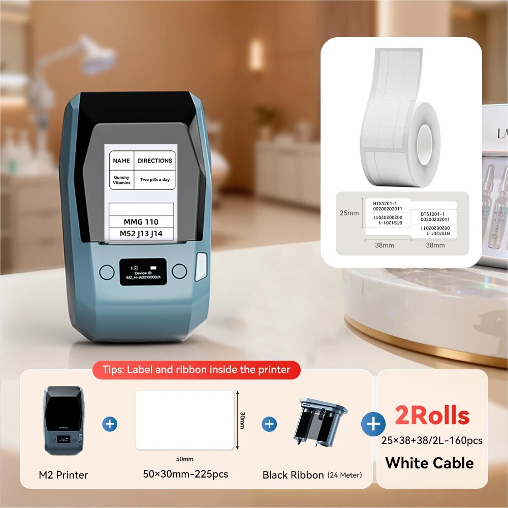 Niimbot M2 термотрансферный принтер этикеток 300 dpi темно-синий Add White Cable2