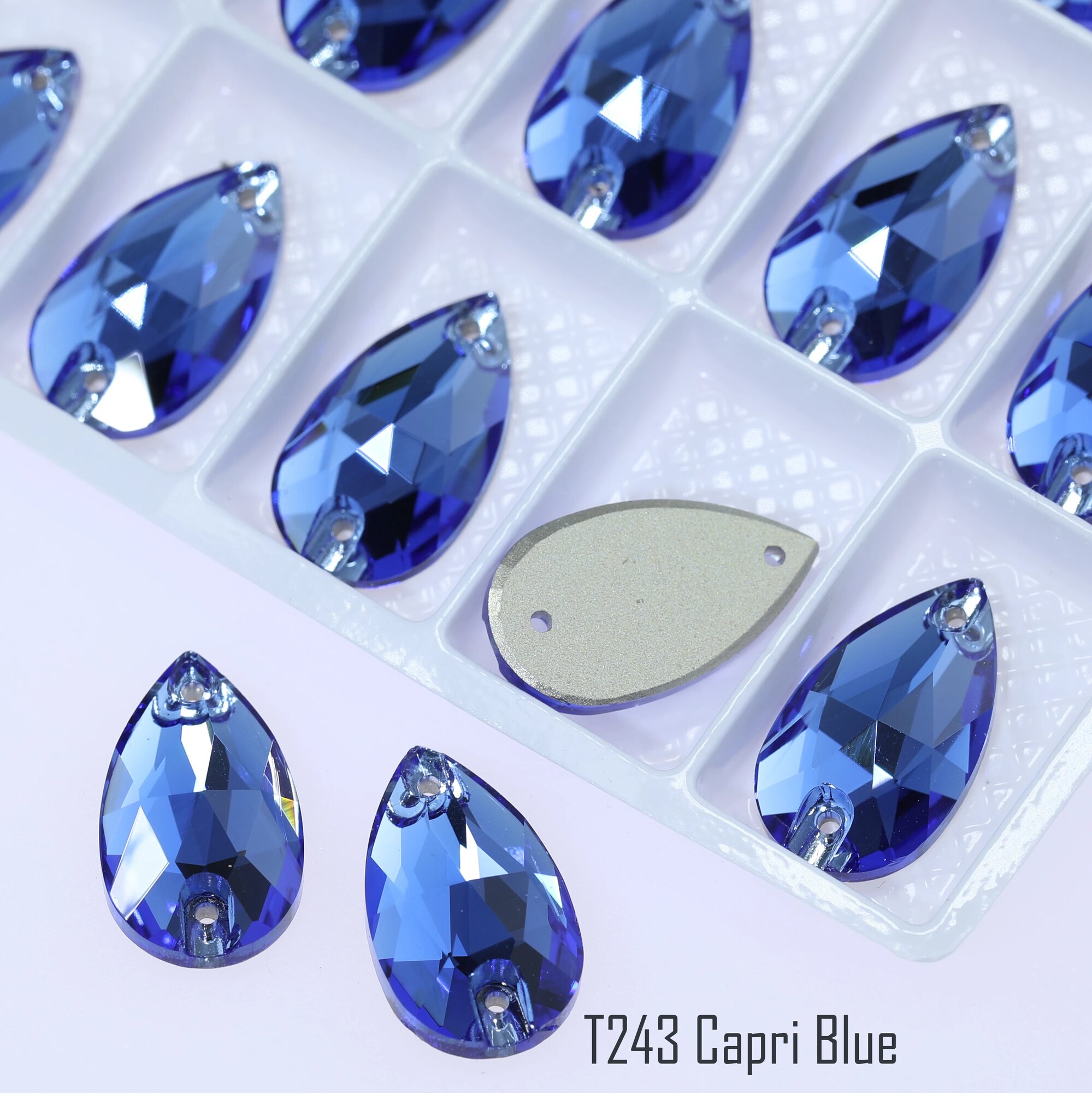 Стразы капли, стеклянные, для декора 24Pcs 10.5mm18mm, T243 Capri Blue