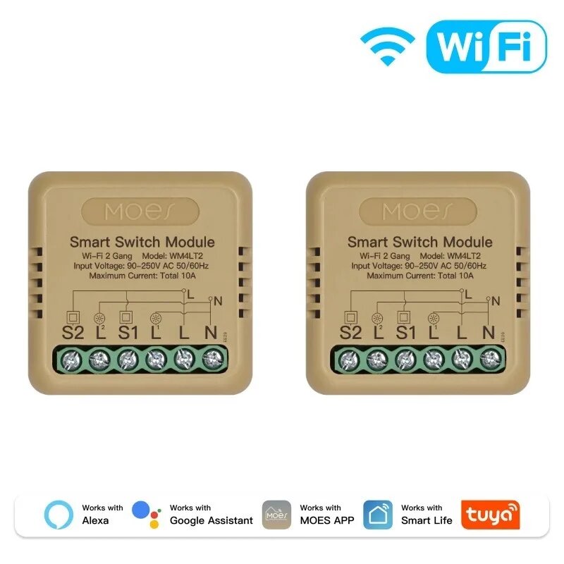 MOES Tuya WiFi/Zigbee Мини-модуль умного выключателя 1-4 каналов WiFi 2Gang 2 PCS