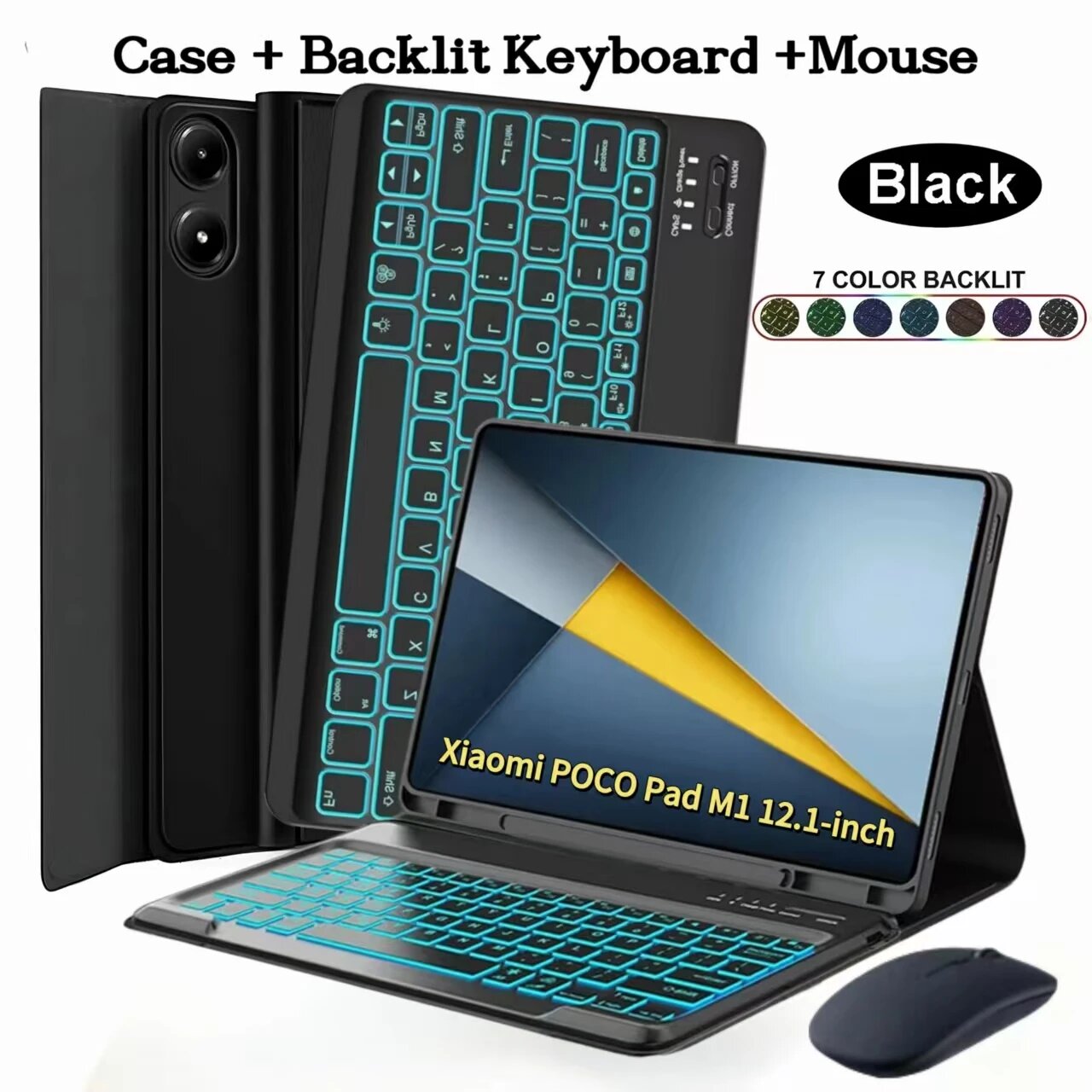 Чехол-клавиатура для Xiaomi POCO Pad M1 12.1", Black 2 Backlit, Spanish keyboard