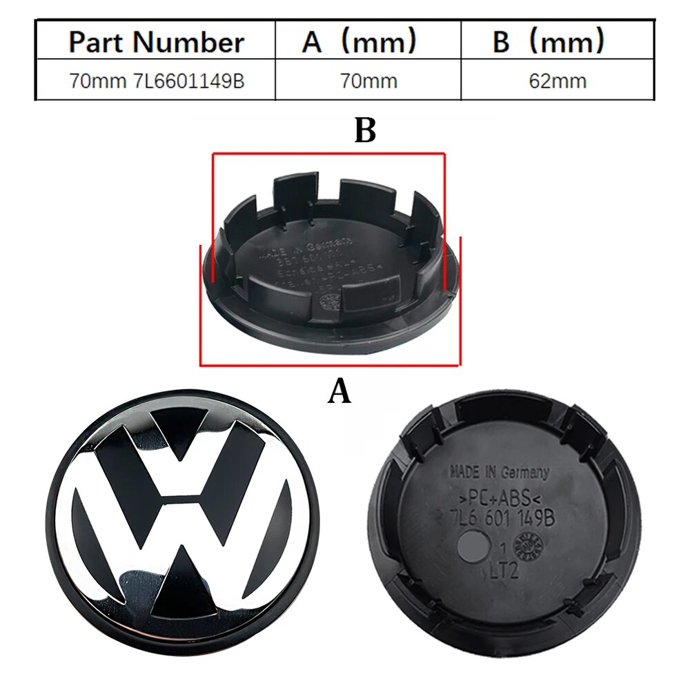 Колпачки-заглушки для колесных дисков VW, 4 шт, 55 мм, 56 мм, 65 мм, 70 мм, для VW 70mm 7L6601149B