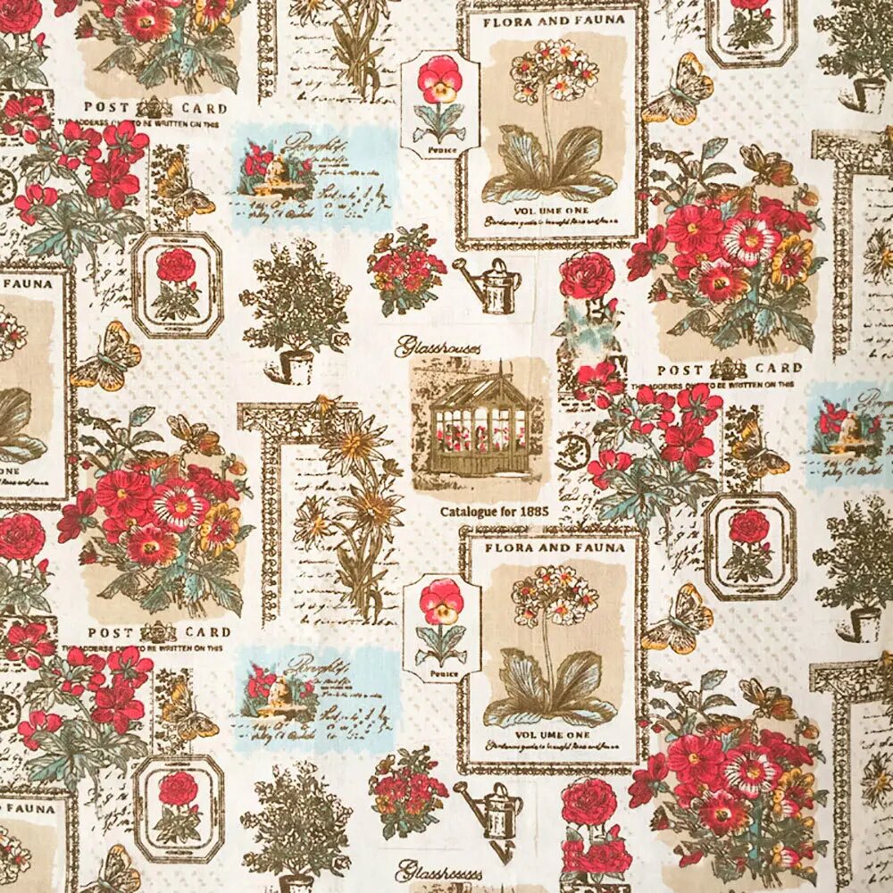 Ткань винтажная Secret Garden, бежевая, 70x45 см