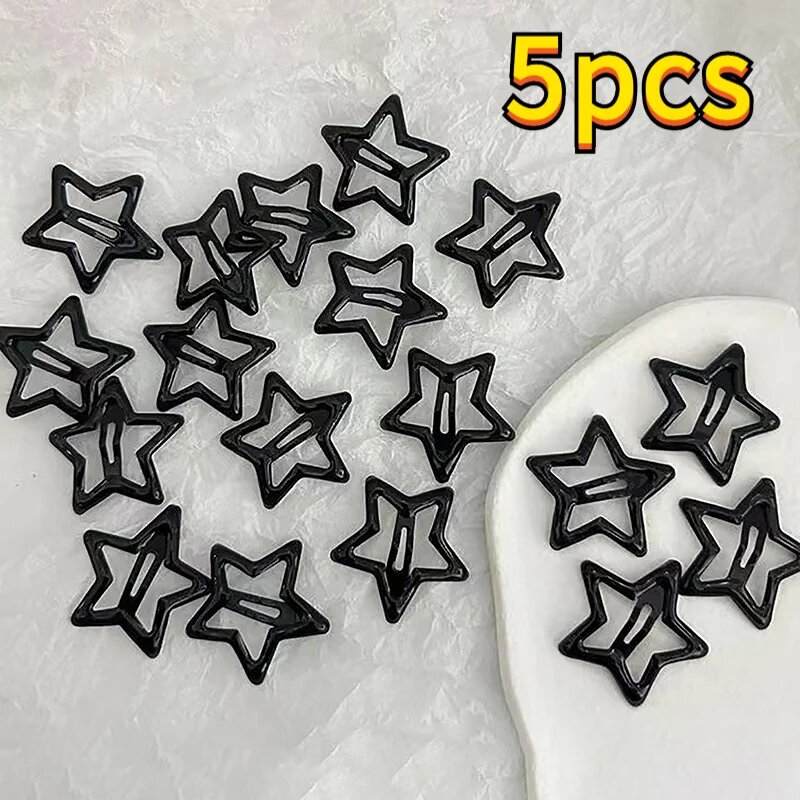 5 шт, черные, серые заколки для волос со звездами HELTFARM для девочек 5Pcs Black