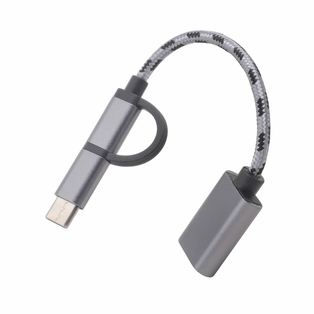 Кабель USB OTG 2 в 1 Type-C/Micro-USB к адаптеру 3.0 Плетеный кабель для передачи данных телефона Andriod (серый)
