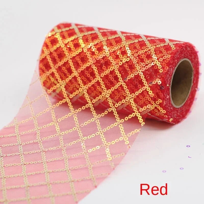 Лента органза с блестками и вышивкой merylover 12 см Красный, red