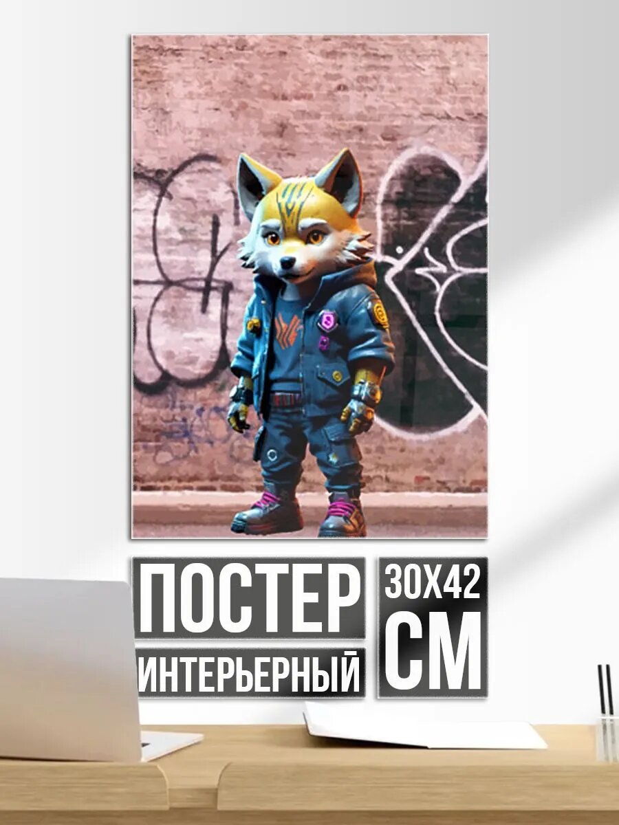 Постер на стену Уличный лисёнок на своём районе