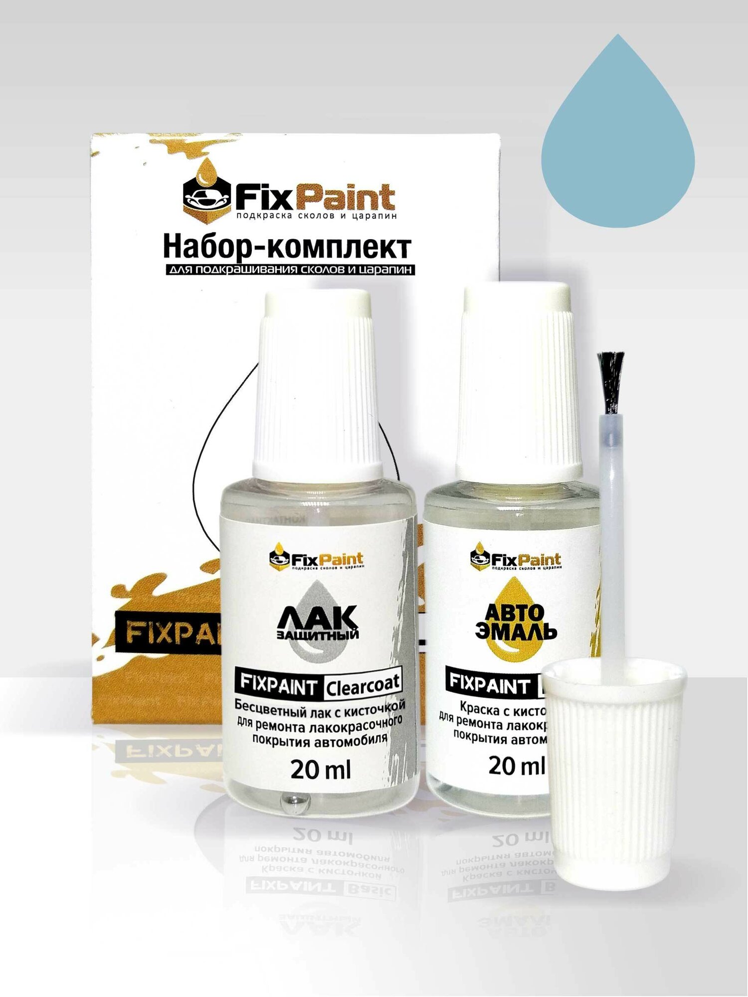 Подкраска RENAULT, код RPH, BLEU AZUR, набор FixPaint Double, краска и лак для подкраски сколов и царапин