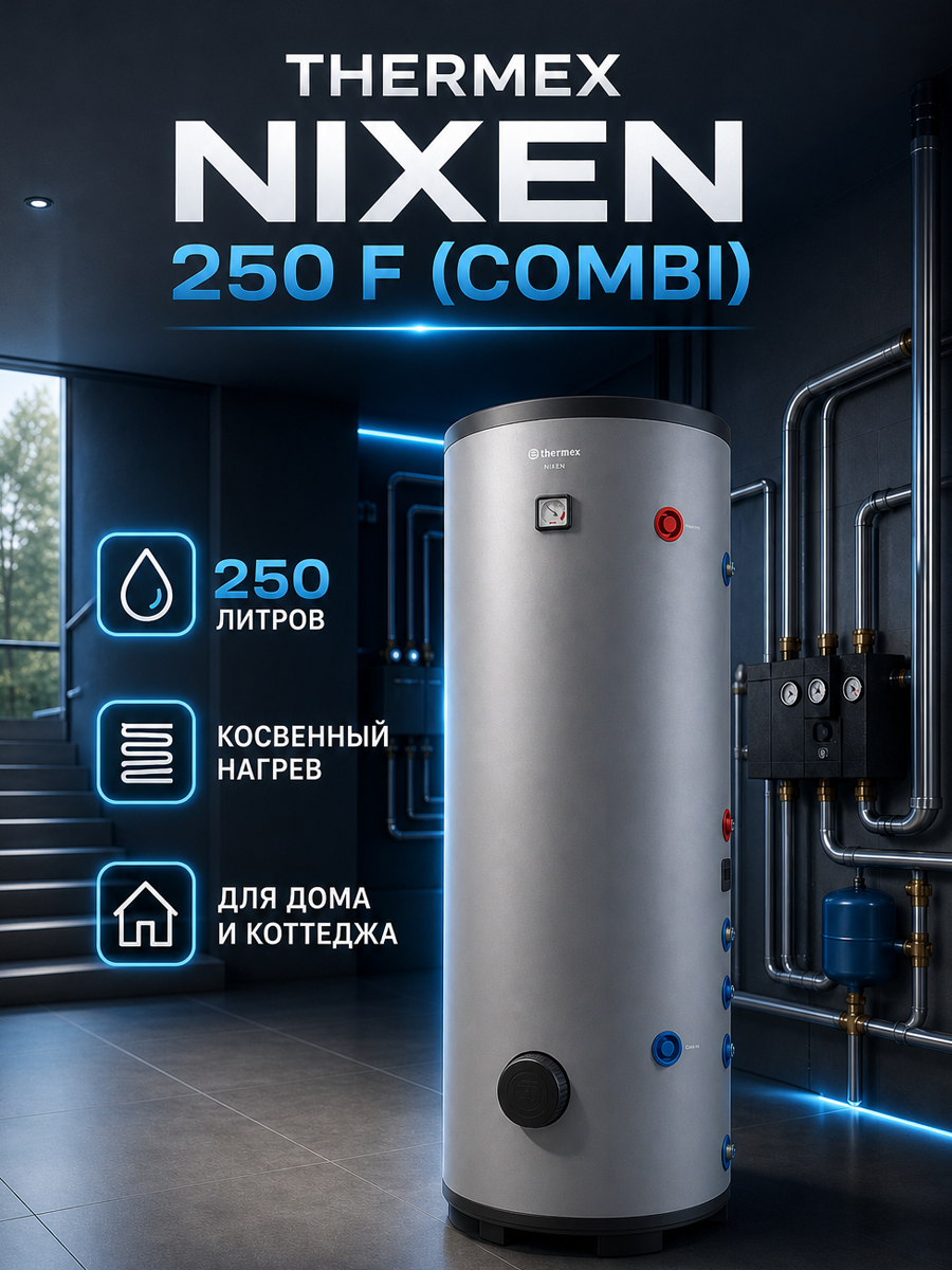 Водонагреватель косвенного нагрева Thermex Nixen 250 F Combi, напольный, 250 л, серый