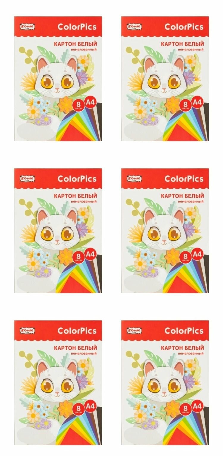 Комус Класс Картон белый "ColorPics" немелованный А4, 8 листов, 6 уп