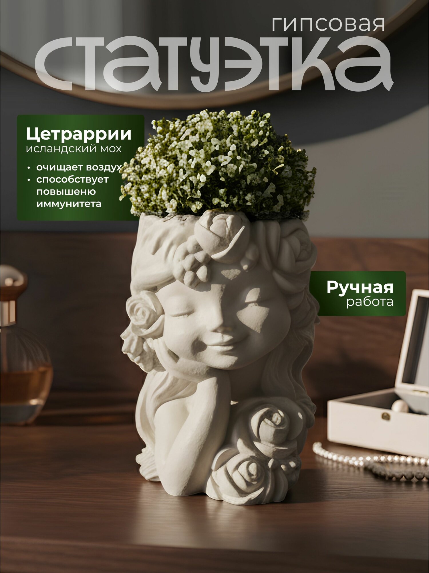 Кашпо счастливая девушка , с мхом цетрарии