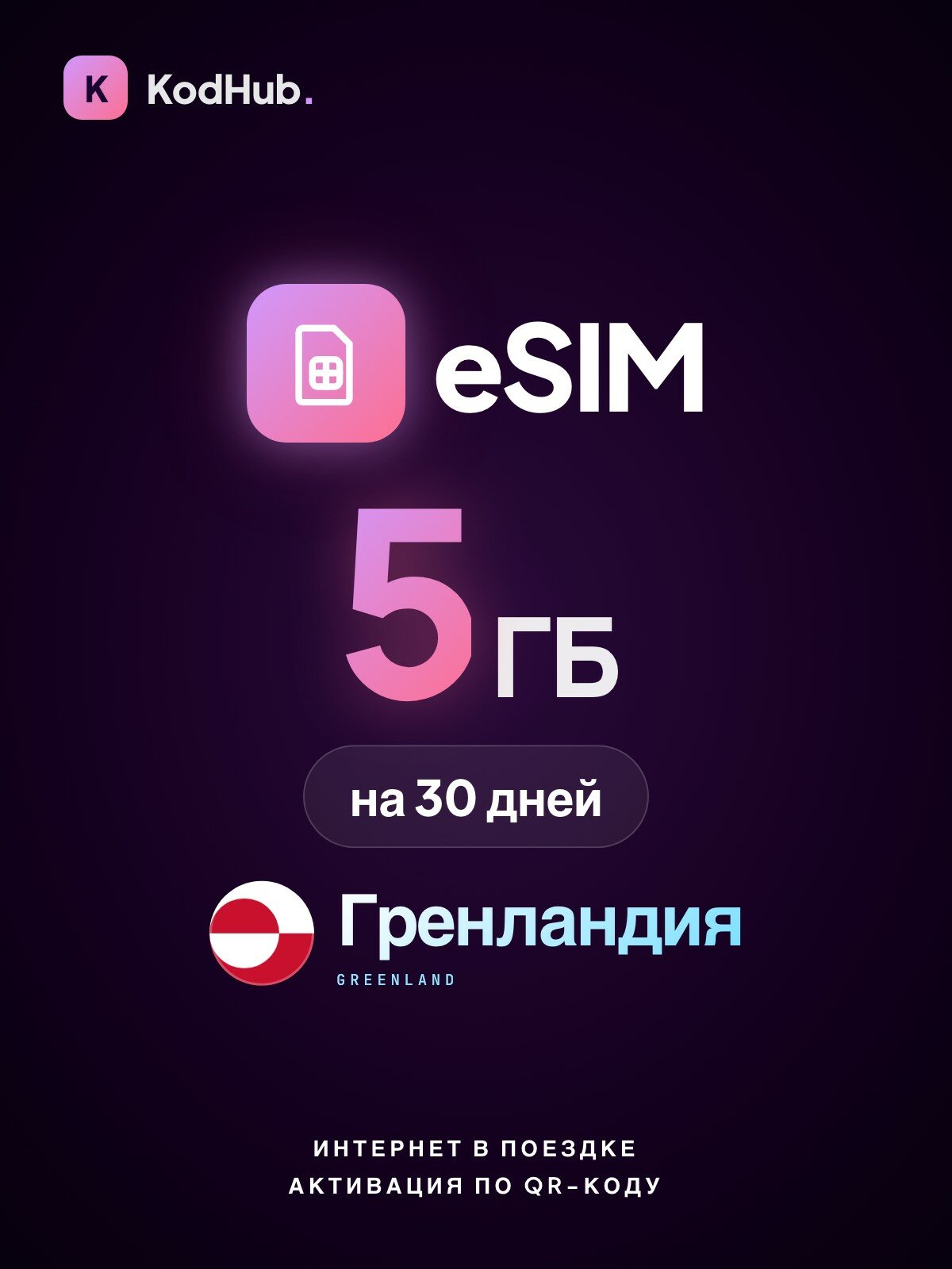 Туристическая eSIM Гренландия 5 ГБ на 30 дней | интернет в поездке, связь за границей | QR-код активации