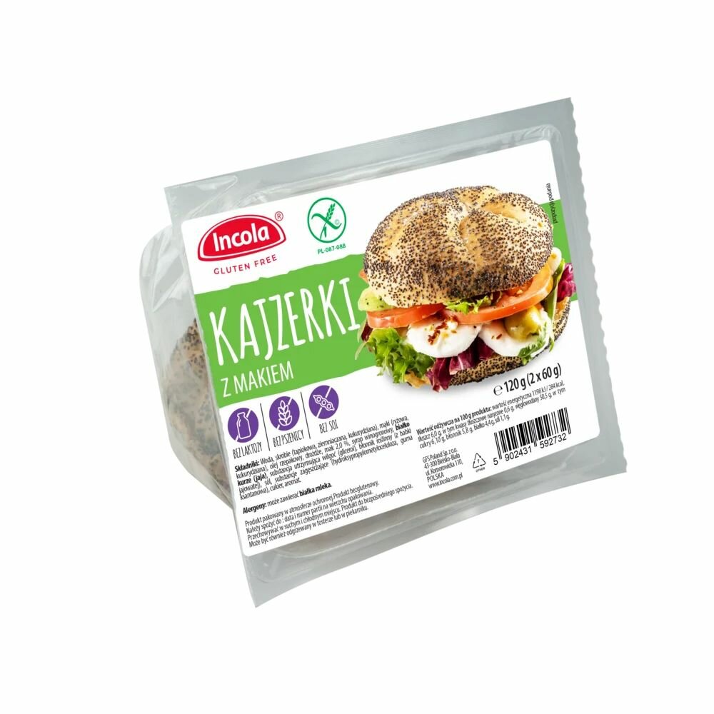 Безглютеновая булочка Кайзер с маком Incola, 3шт x 120г