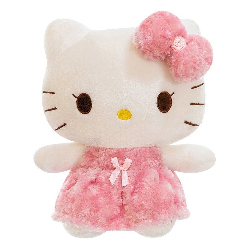 Мягкая плюшевая игрушка Kittys Rose, 35 см, розовая, в платье и с бантиком, милая коллекционная кукла для девочек, подарок на свадьбу, день рождения или для украшения дома.