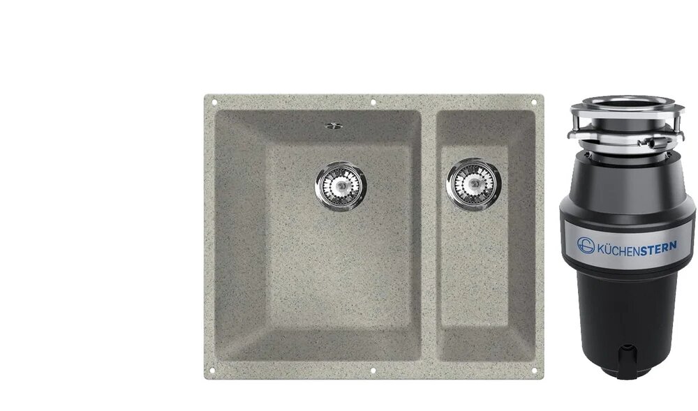 Комплект Мойка Lava U2 53x46, скандинавская (scandic), кварц / Измельчитель KUCHENSTERN Muhle 351MU35 механический, нержавеющая сталь