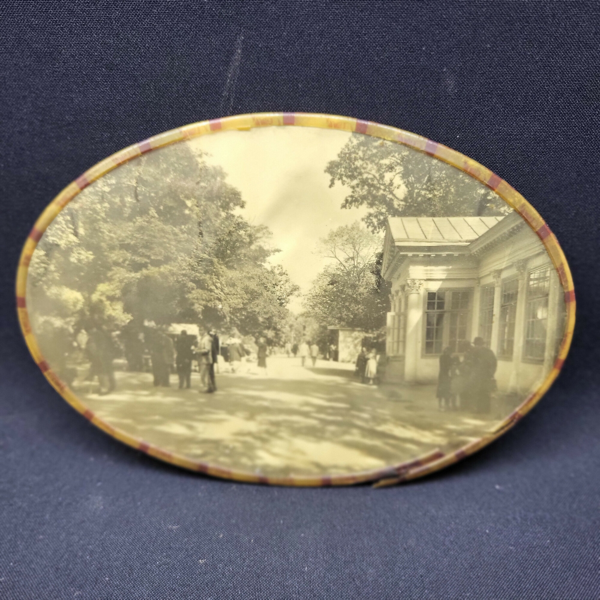 Панно настенное винтажное, СССР. Овальное, с фотопейзажем и подвесом, пластик, 17 см