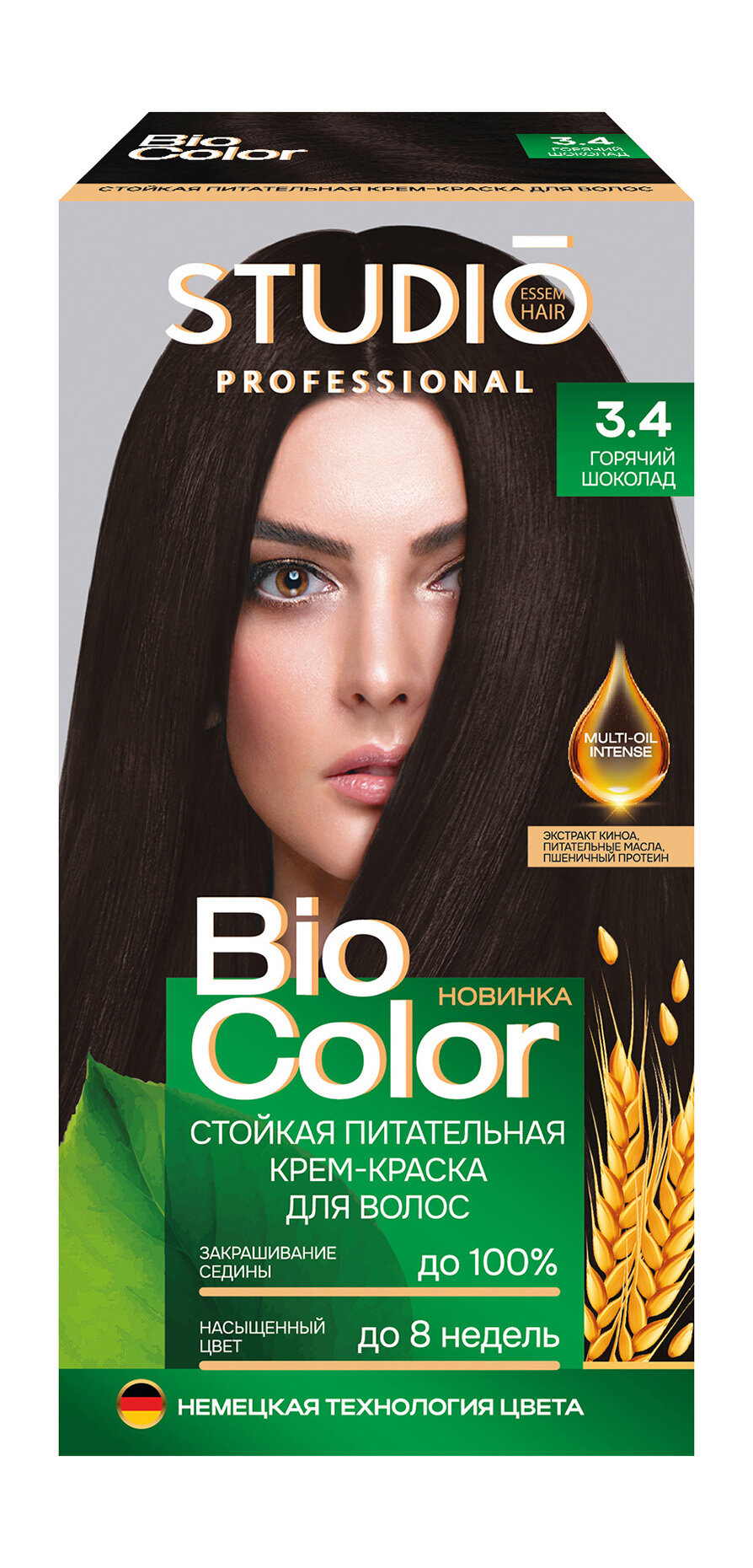 STUDIO PROFESSIONAL Крем-краска для волос Студио Биоколор стойкая, 50/50/15 мл, 3.4 Горячий Шоколад