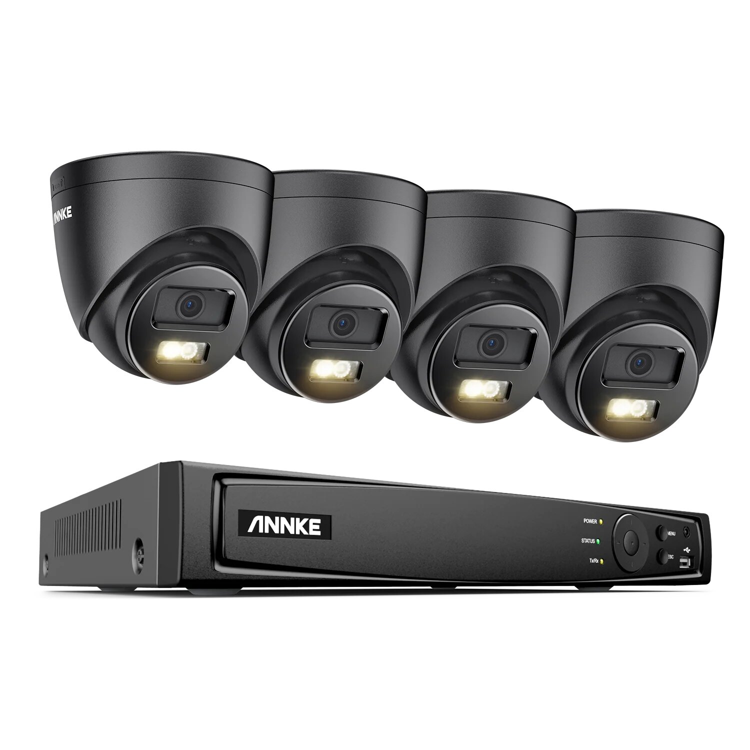 Система камер наблюдения Annke H.265+ 8-канальная 4K Smart Dual Light POE с объективом 2.8 мм, детекция людей и транспортных средств, 4 камеры безопасности для видеонаблюдения