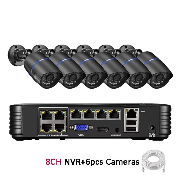 Система безопасности Gadinan из 8 камер 8MP AI POE 8-канальный NVR IP-камера для домашнего видеонаблюдения 5MP с микрофоном для улицы ночное видение мониторинг