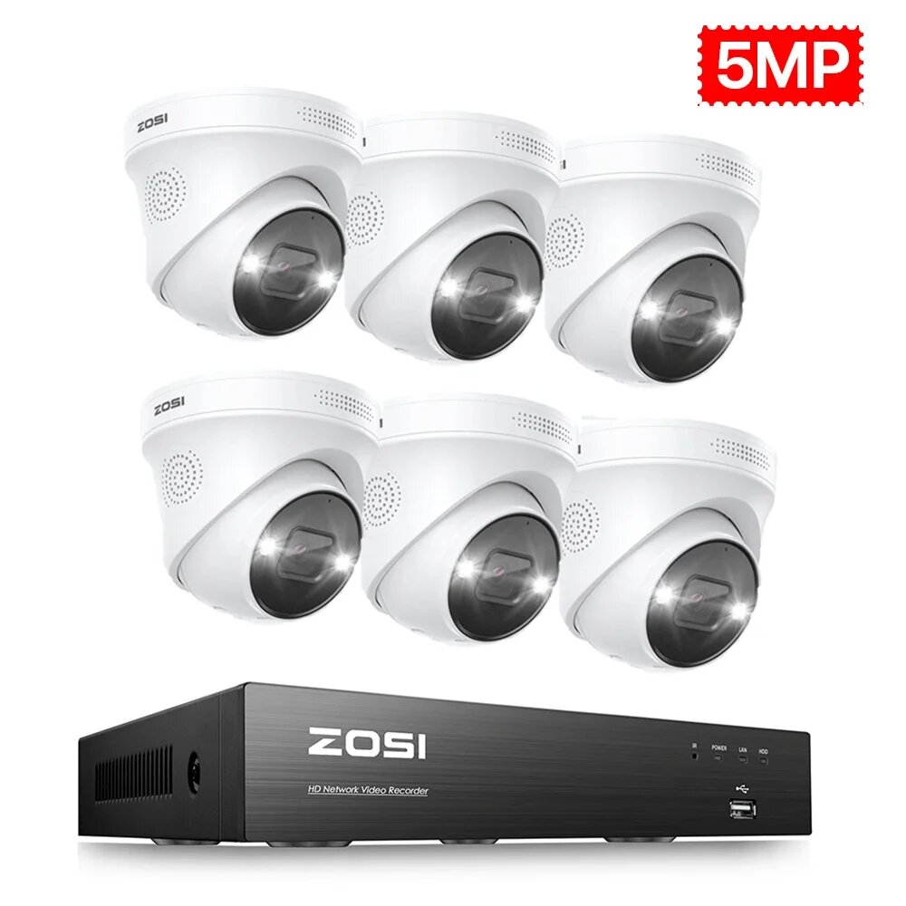 Система видеонаблюдения ZOSI 8CH Expand 16CH 4K PoE IP-камер безопасности 8MP 5MP с детекцией людей и транспортных средств, набор камер для наружного видеонаблюдения
