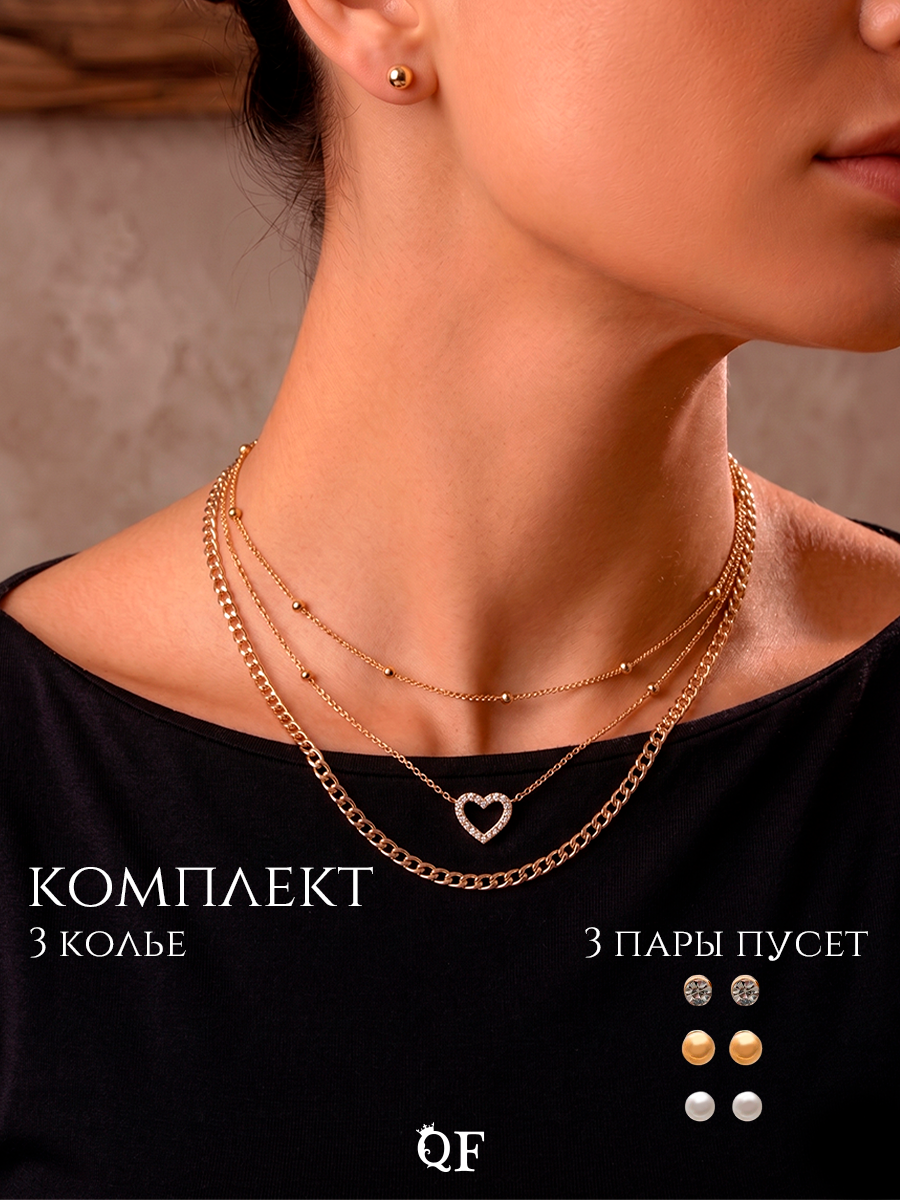 Комплект бижутерии Queen Fair: колье, серьги, пластик, жемчуг имитация