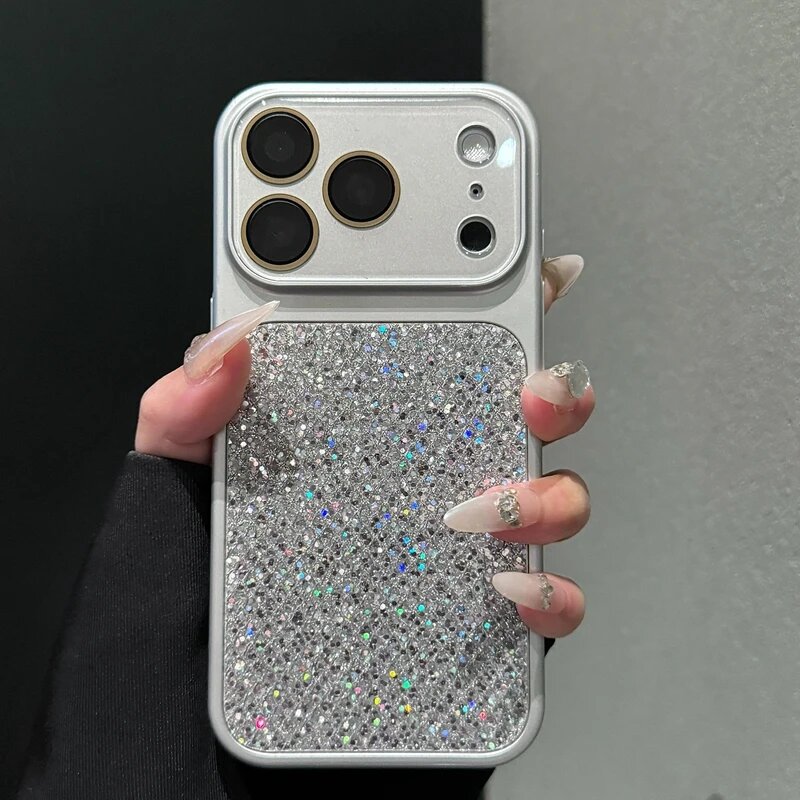 Чехол iPhone 17 Pro Max серебряный с блестками