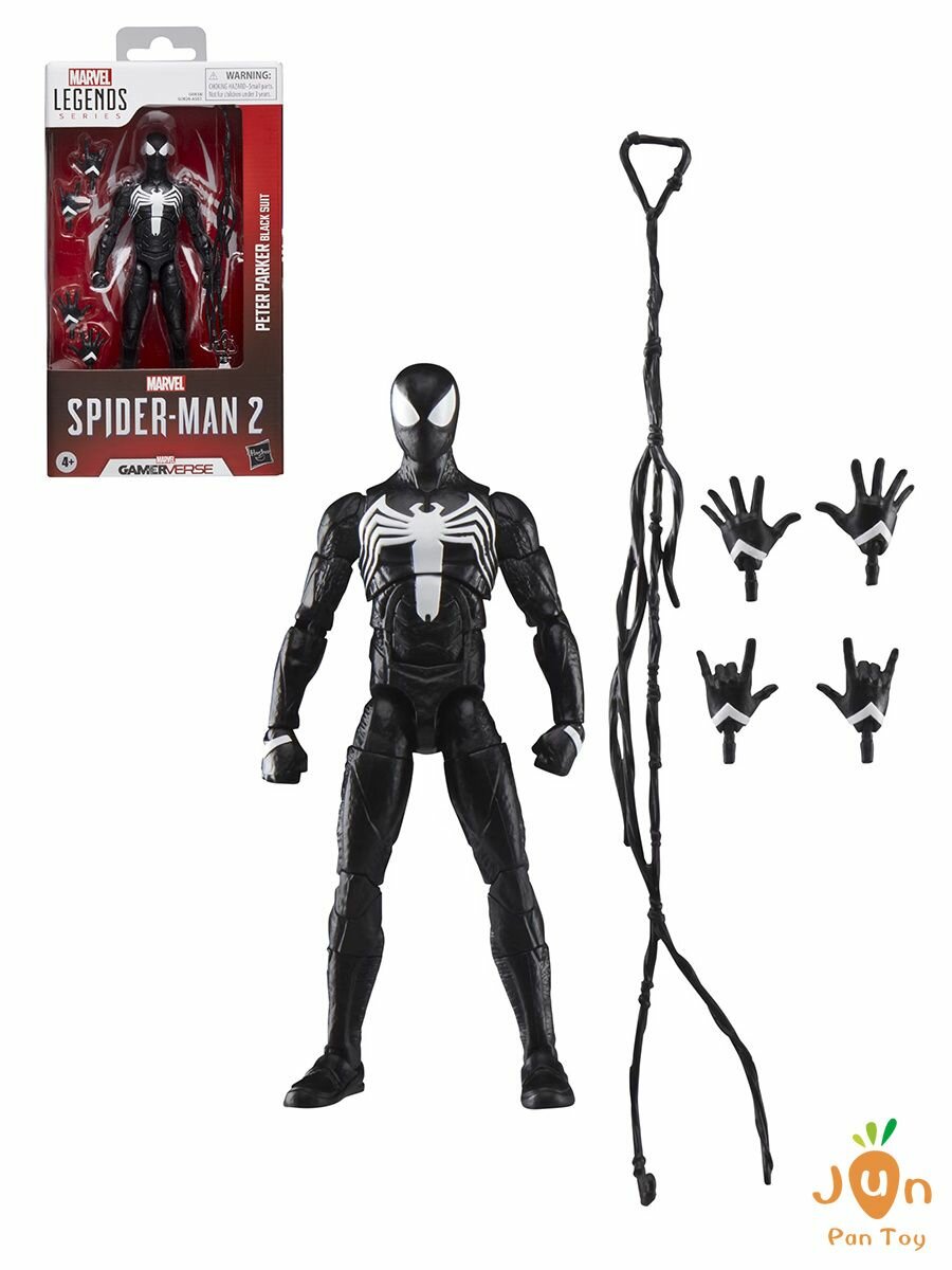 Марвел, Человек-паук Marvel Legends Series Spider-Man 2 Gamerverse Peter Parker Black Suit/Эта 6-дюймовая подвижная кукла "Человек-паук" оснащена 5 аксессуарами и является игрушкой-сюрпризом для детей