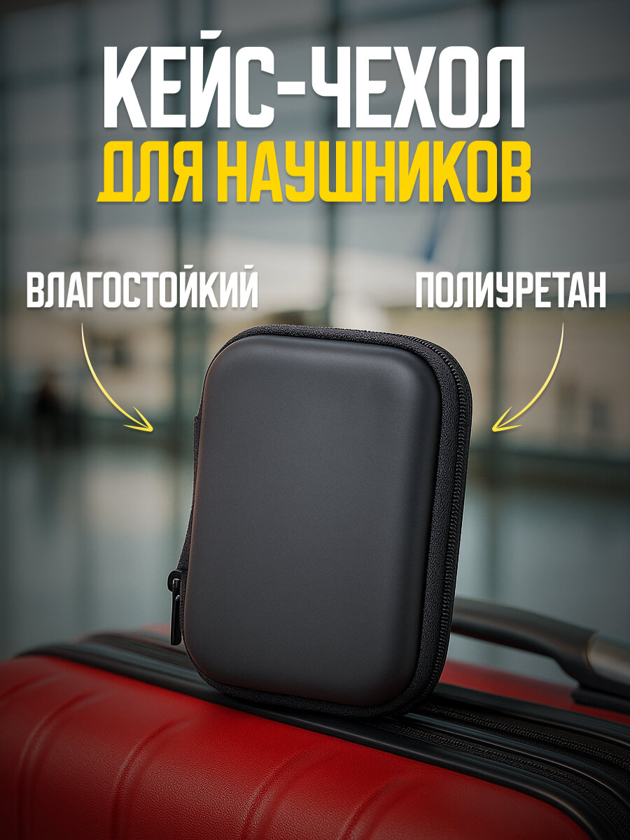 Чехол-кейс на молнии для проводных наушников, для зарядки и кабеля - Органайзер для хранения мелочей (черный)