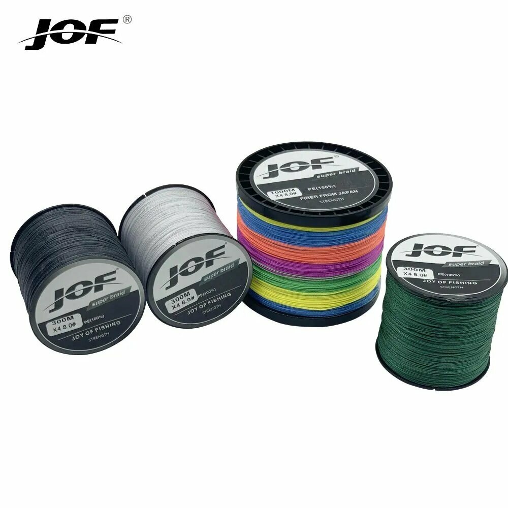 JOF 4-прядная плетенка 300M 500M 1000M для спиннинга и троллинга, гладкая, суперпрочная, диаметр 0.1-0.5 мм, номер 1.0#-8.0#