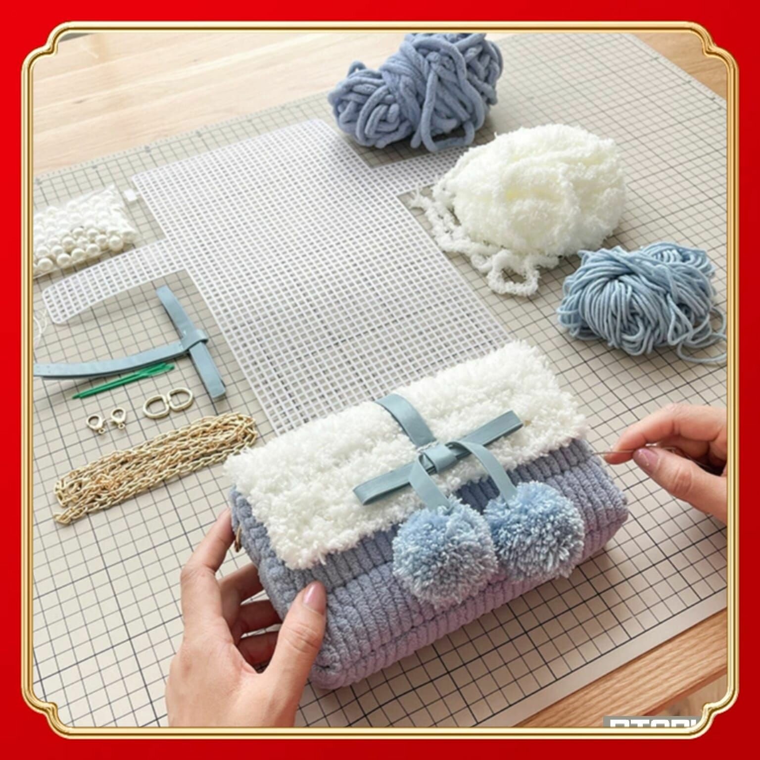 Эксклюзивный подарочный набор для творчества DIY, позволяющий своими руками вышить и связать стильную сумку на канве