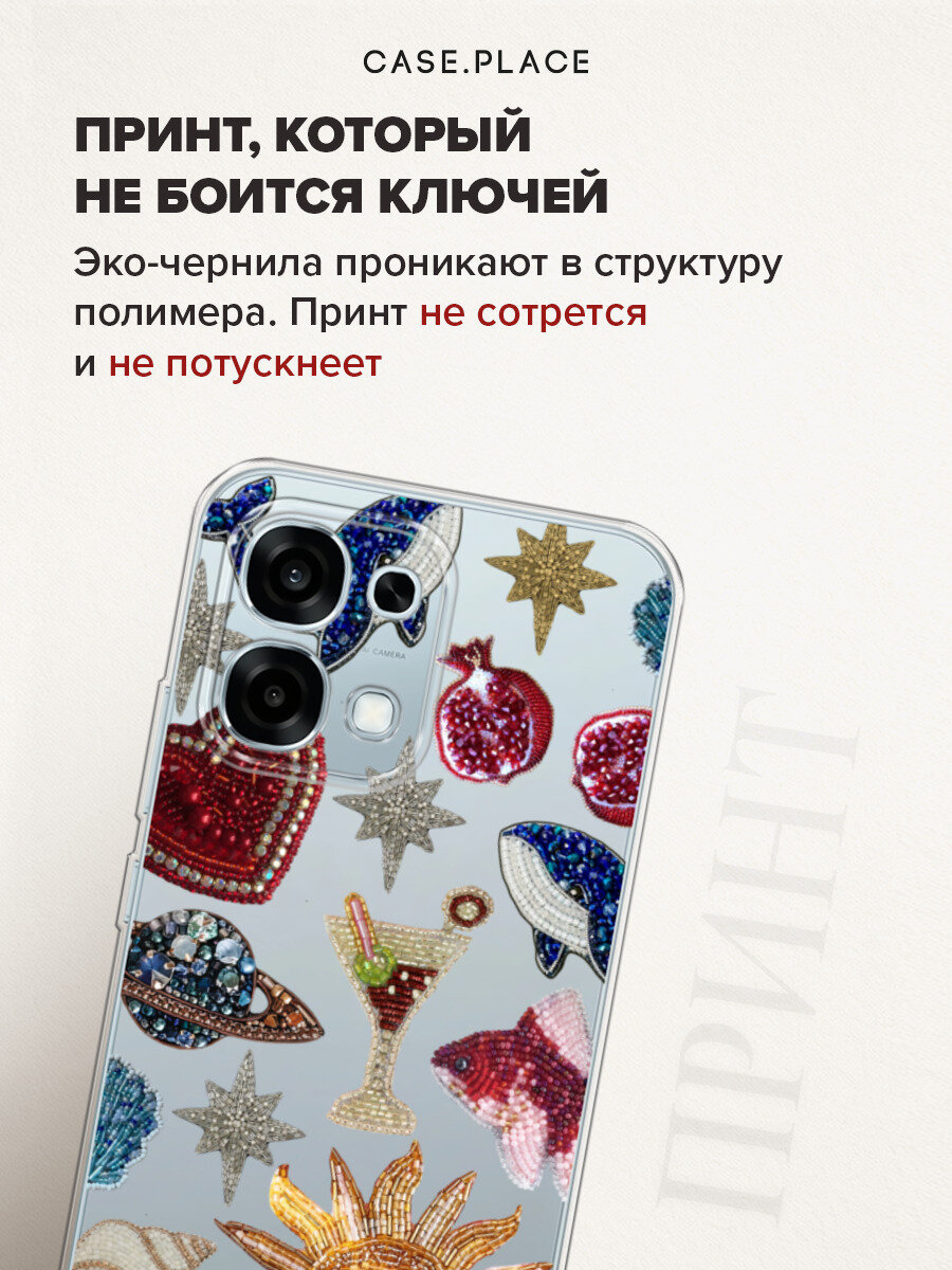 Чехол на Oppo A6 Pro / Оппо A6 Про с принтом Паттерн из страз, прозрачный — фото 1