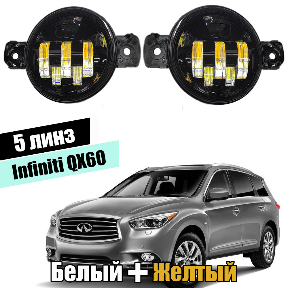 Противотуманные фары led белый+желтый для Infiniti QX60 двухрежимные птф