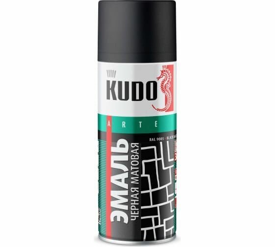 Аэрозольная краска в баллончике / Эмаль KUDO высокопрочная алкидная универсальная матовая RAL 9005 чёрная KU-1102