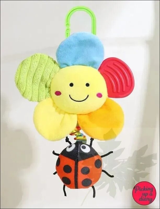 Цветок-погремушка с музыкальной шкатулкой и вибрацией - Подвеска на кроватку, коляску, автокресло