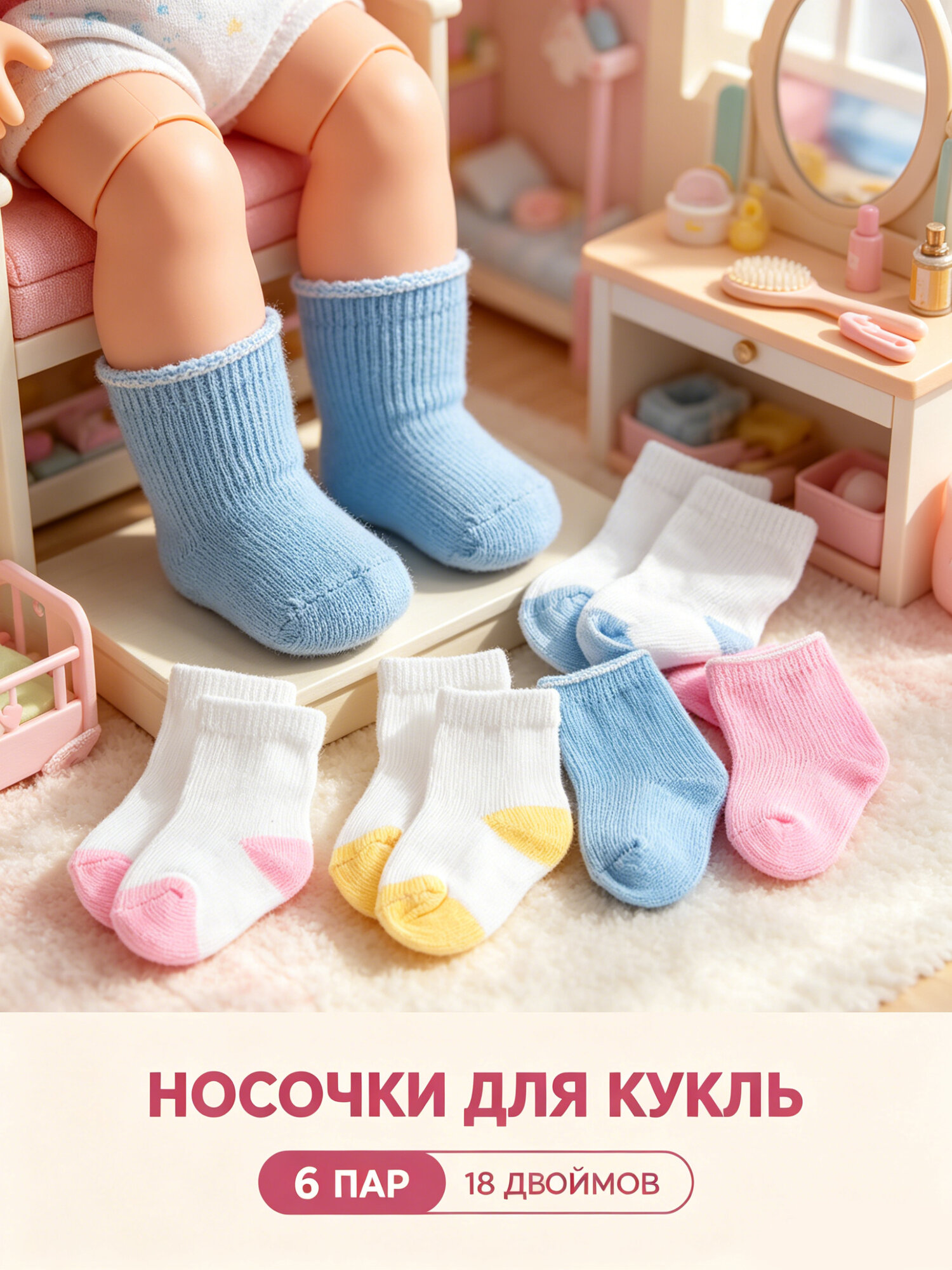 Коллекционные носки для кукольной моды, идеальное дополнение гардероба, набор из 6 предметов-FortunePick