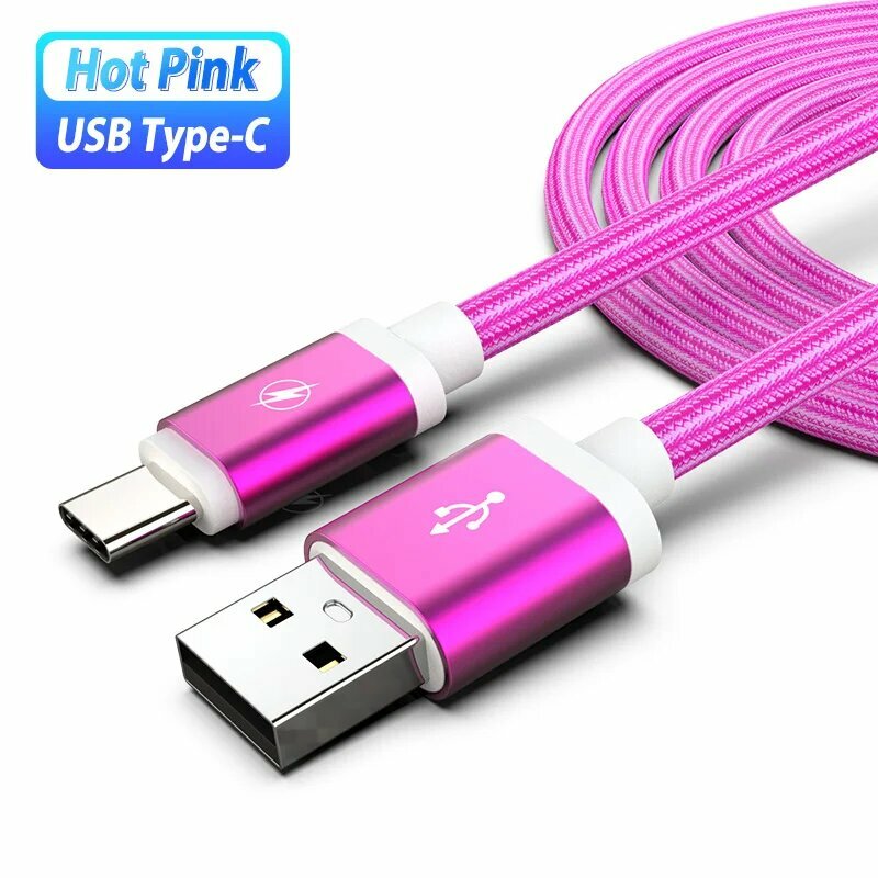USB-кабель типа C 2 м для быстрой зарядки и передачи данных для Xiaomi Poco 3 м, Розовый, hot pink