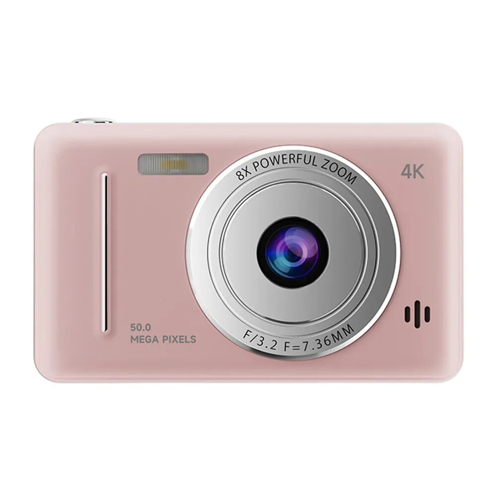 Ретро цифровая камера 4K HD с CCD-матрицей, двойной вспышкой, розовая