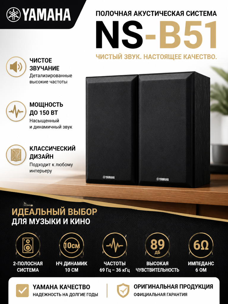 Умная колонка YAMAHA "NS-B51", черная, питание от электросети