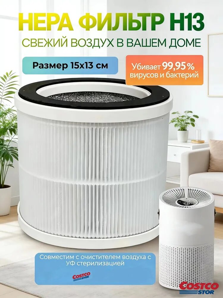 HEPA фильтр H13 для очистителя воздуха COOLROOM, размер 15x13 см, зеленый, белый